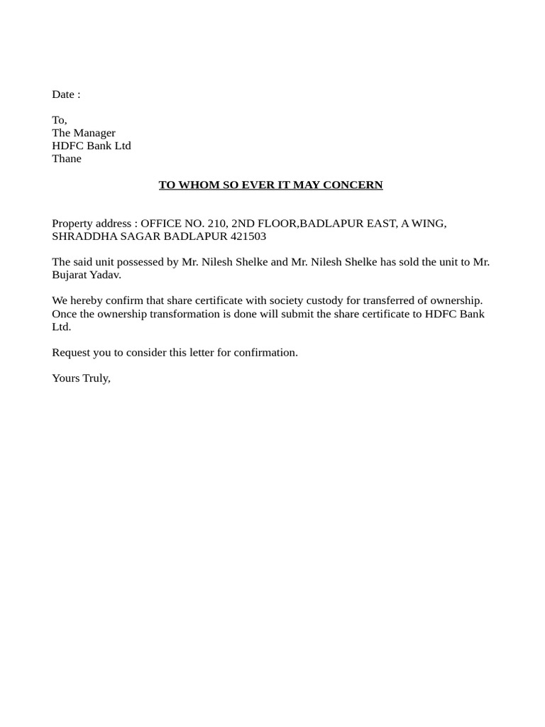 Share Certificate Uder Soc Custody | PDF