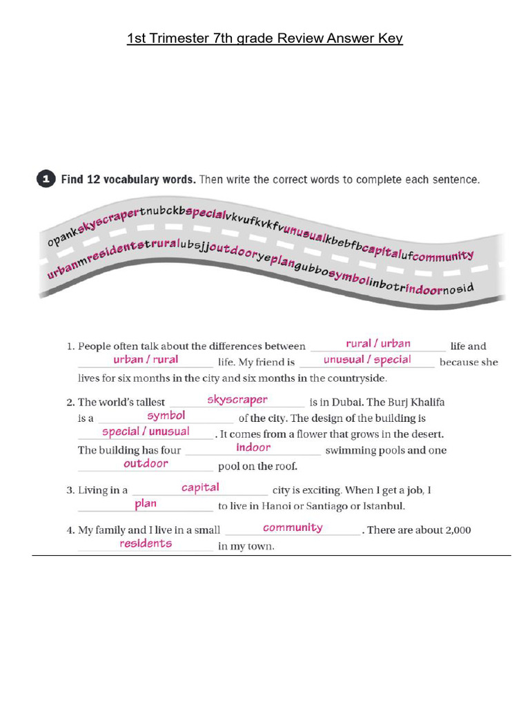 1st Trimester 7th Grade Review Answer Key | PDF