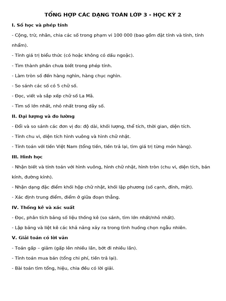 Tong Hop Dang Toan Lop 3 HK2 | PDF