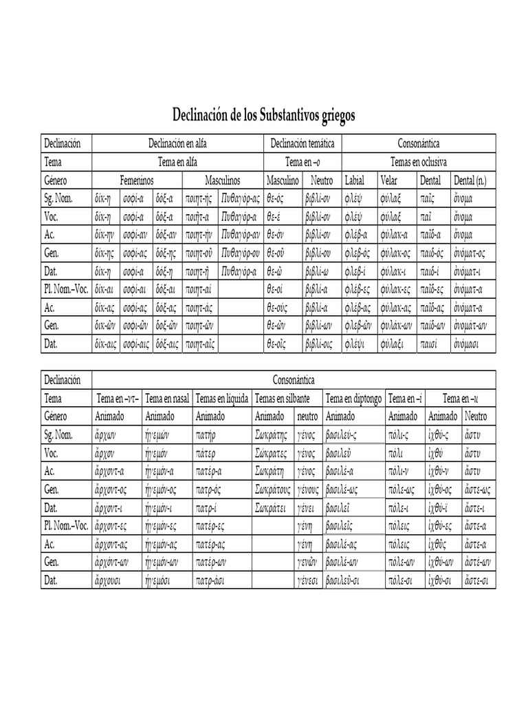 DECLINACIONES DE SUSTANTIVOS Y ADJETIVOS (1) | PDF