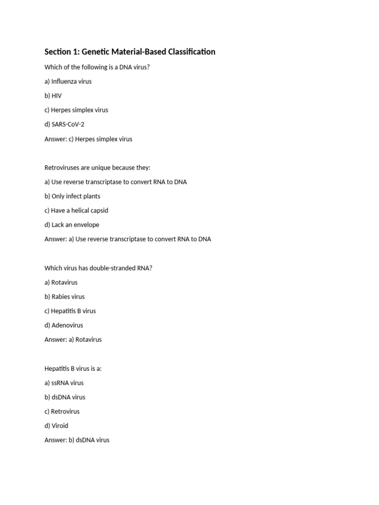 mcqs about types of viruses | PDF | Virus | Organisms