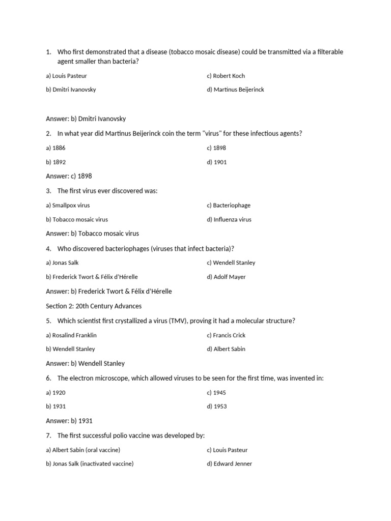 Mcqs For History of Virus | PDF | Virus | Influenza