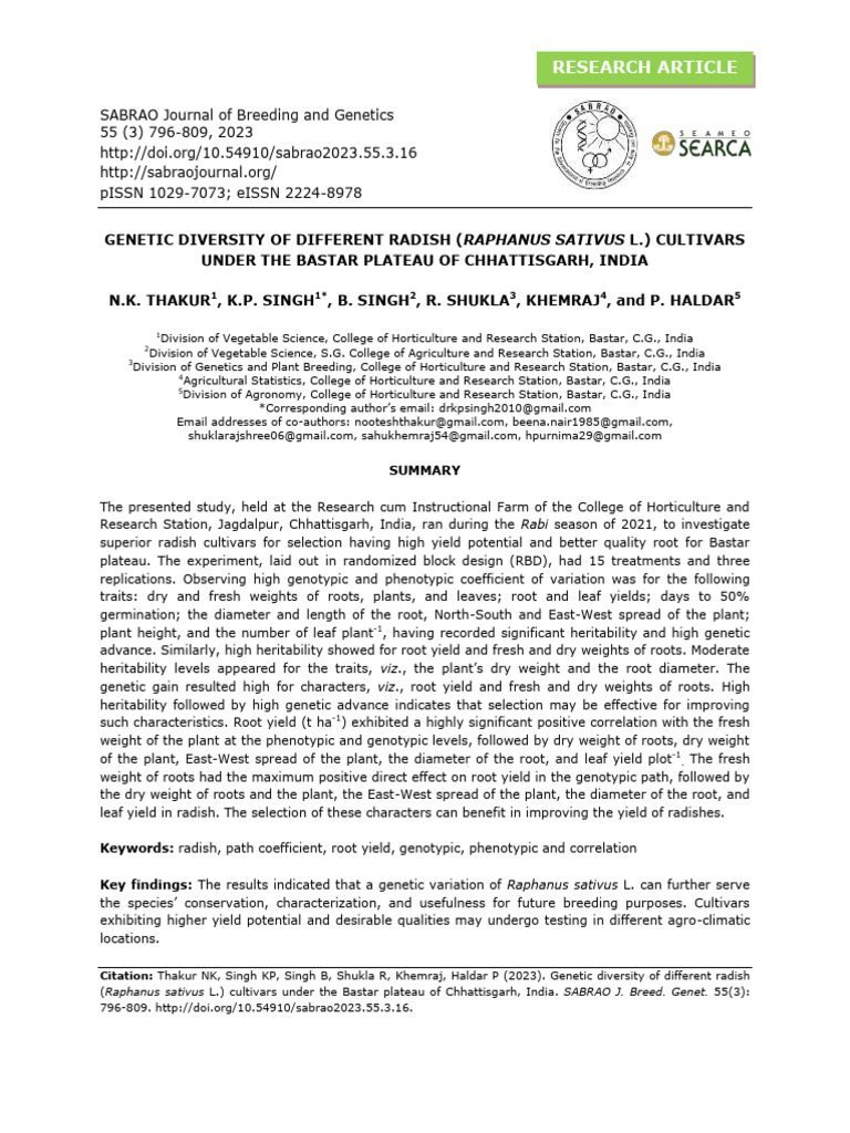SABRAO J Breed Genet 55 3 796 809 MS22 181 | PDF | Heritability ...