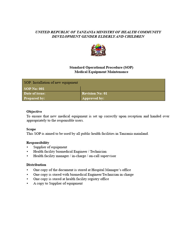 Medical Equipment Maintenance SOPs | PDF | Biomedical Engineering ...