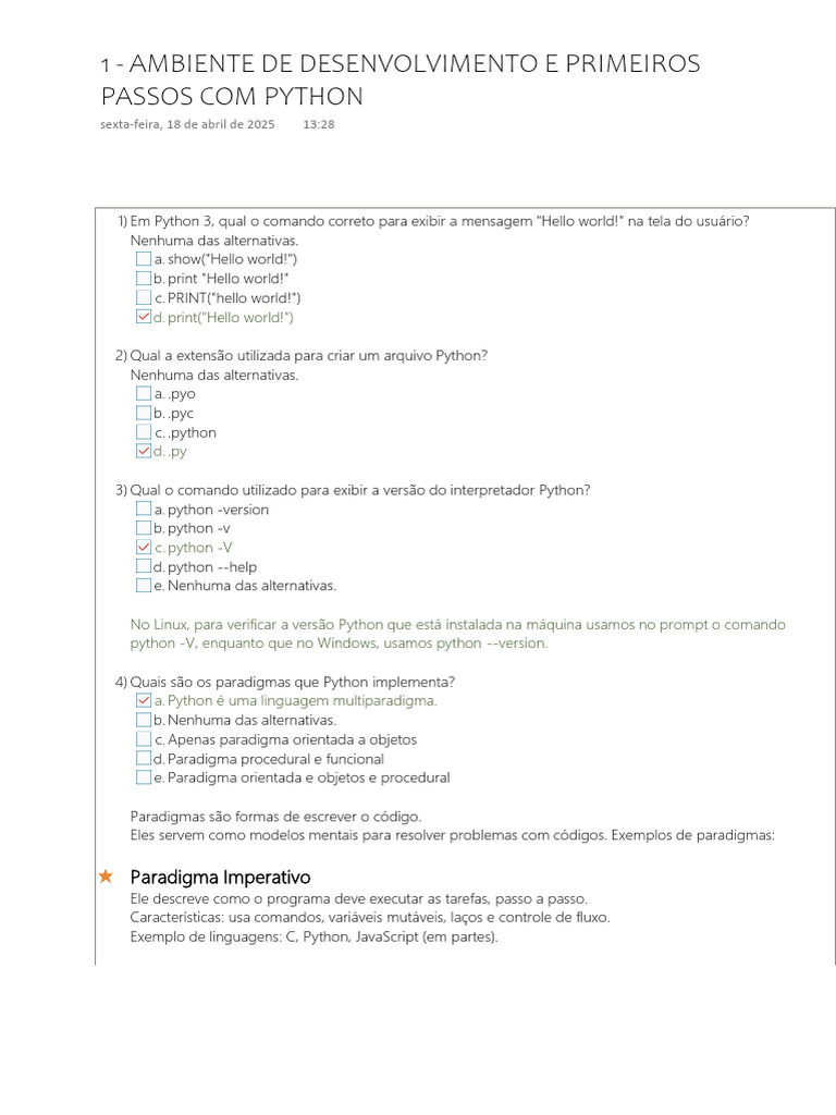 1 - Ambiente de Desenvolvimento e Primeiros Passos Com Python | PDF | Python (linguagem de ...