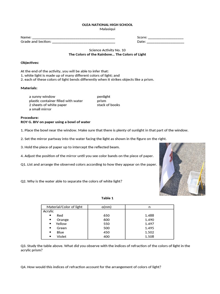 Science Activity - Module 6 Unit 1 | PDF