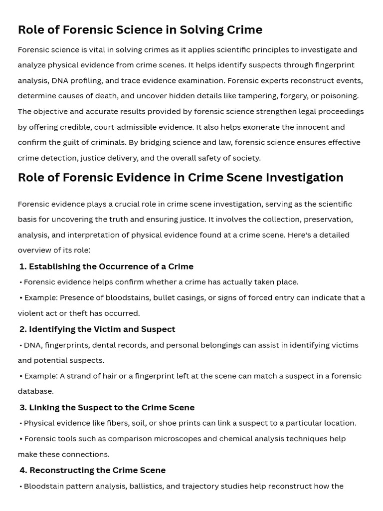 Role of Forensic Science in Solving Crime Forensic Science Is Vital in ...