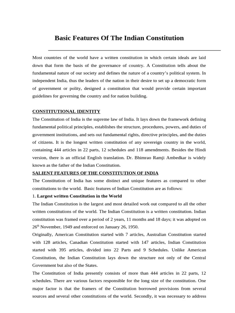 Features of Indian Constitution - Final | PDF | Constitution | Government