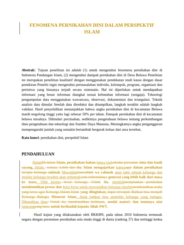 Fenomena Pernikahan Dini Dalam Perspektif Islam | PDF