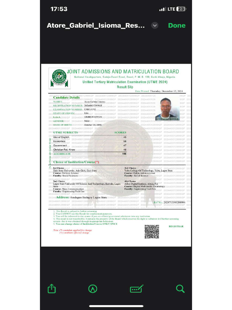 Atore Jamb Score | PDF