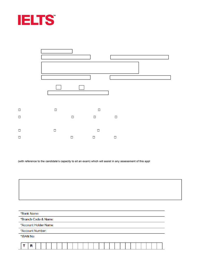 Request For Refund or Test Date Transfer Form Bank Transfer | PDF