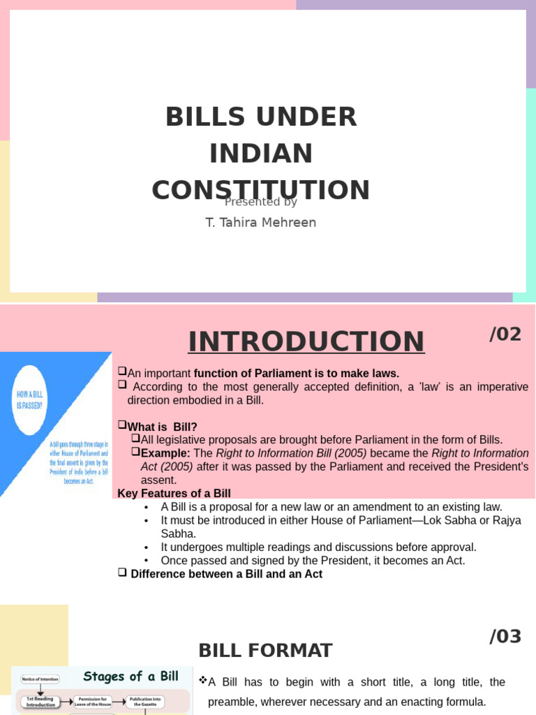 BILLS UNDER INDIAN CONSTITUTION 5bal501 | PDF | Bill (Law) | Supermajority