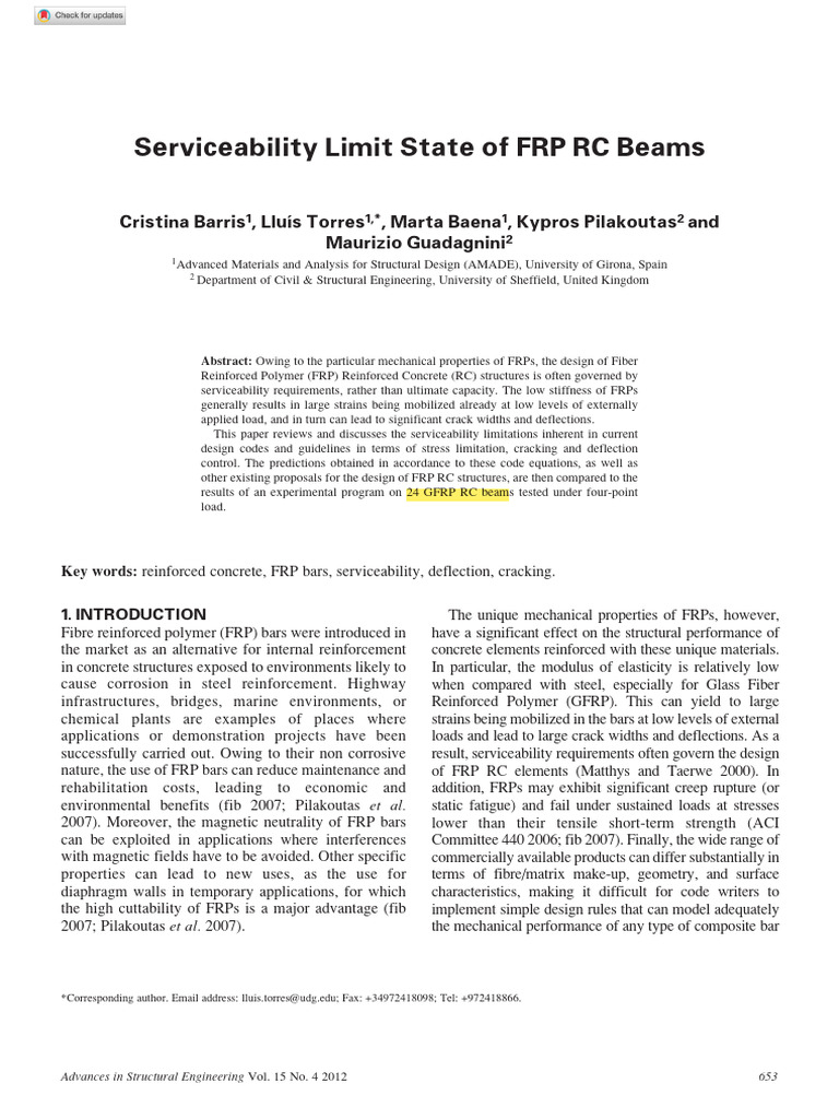 Barris Et Al 2016 Serviceability Limit State of FRP RC Beams | PDF ...