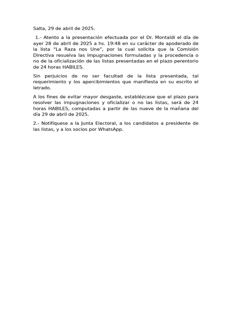 Decreto Plazo para Resolver Impugnaciones y Oficializar Las Listas | PDF