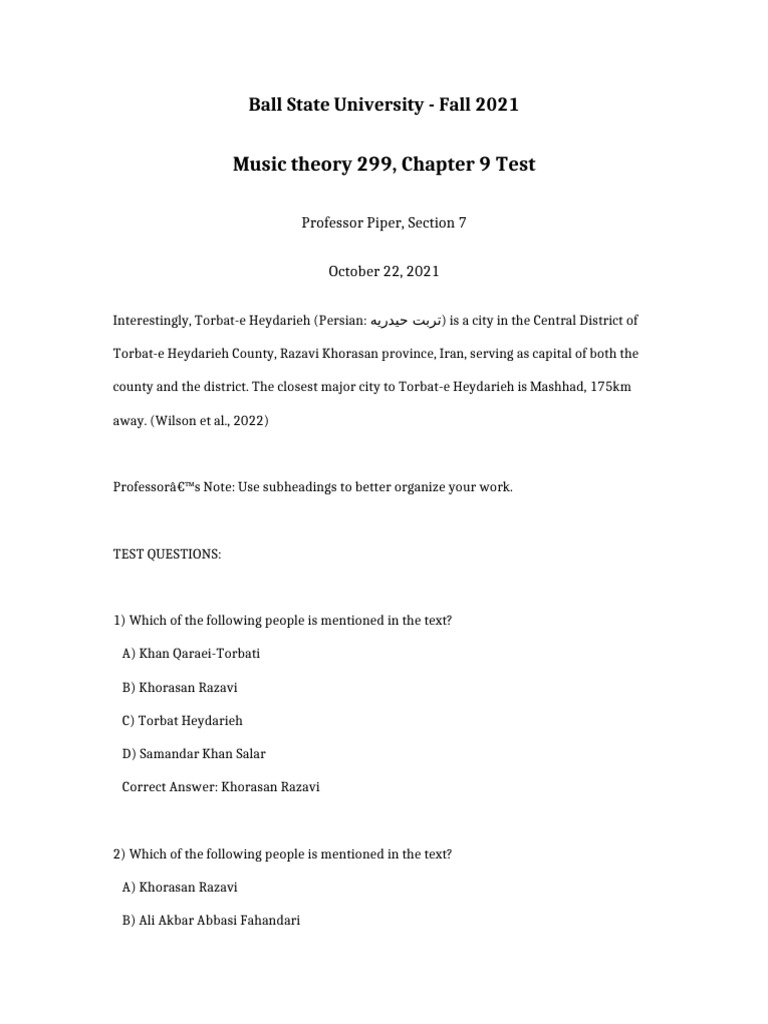 Music Theory 299 Chapter 9 Test | PDF
