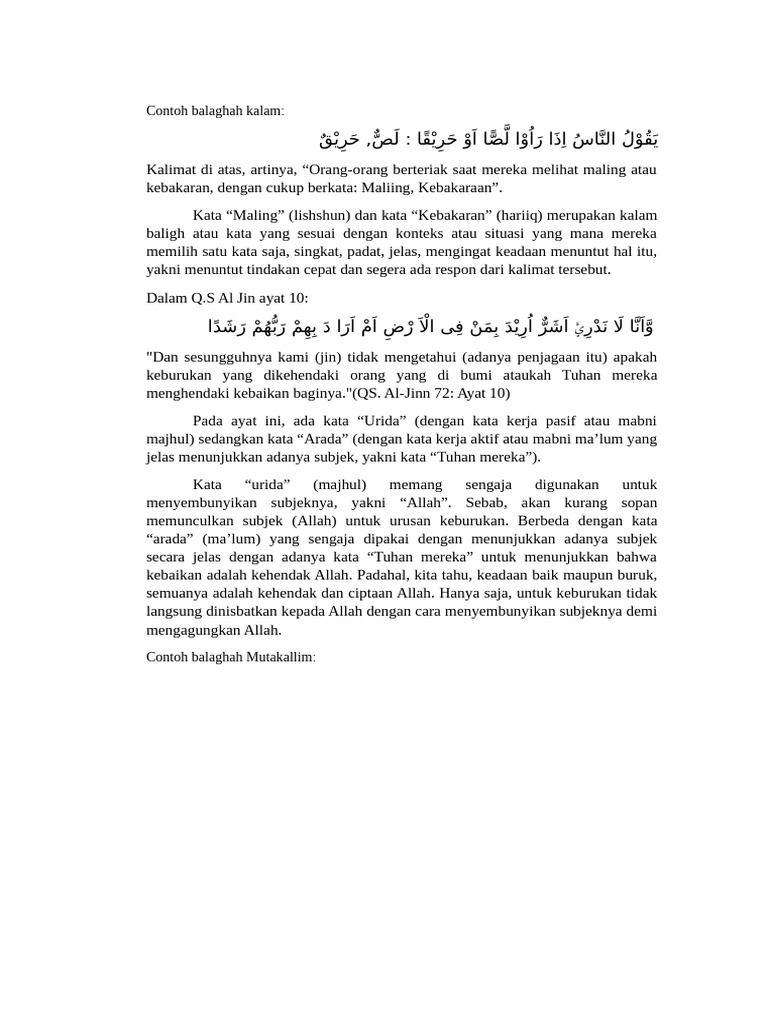 Contoh Balaghah Kalam Dan Mutakallim | PDF