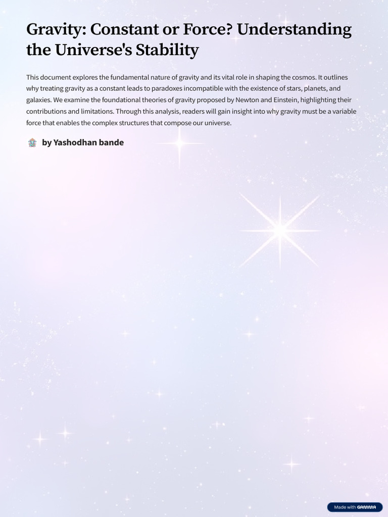 Gravity Constant or Force Understanding The Universes Stability | PDF | Gravity | General Relativity