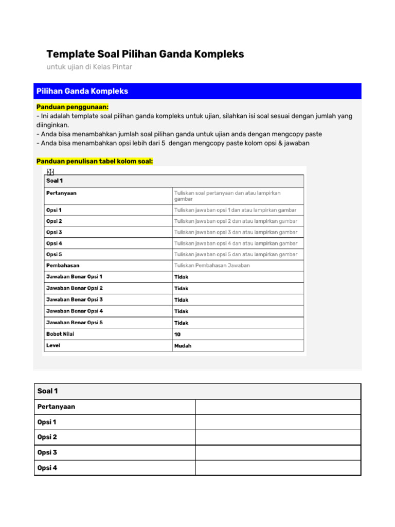 Template Soal Pilihan Ganda Kompleks | PDF