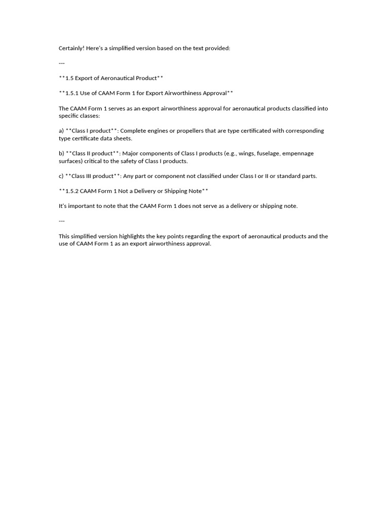 CAAM Form 1 for Aeronautical Exports | PDF
