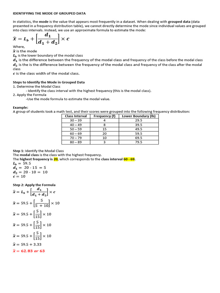 Identifying The Mode of Grouped Data | PDF