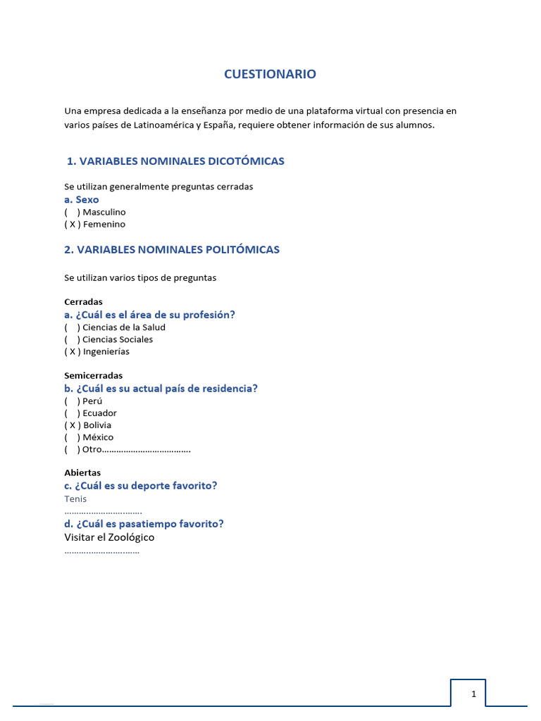 Cuestionario estadistica | PDF