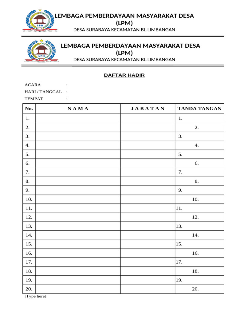 Daftar Hadir LPM | PDF