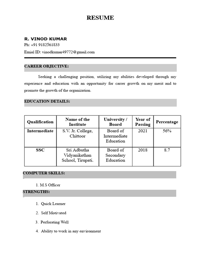 Vinod Resume | PDF