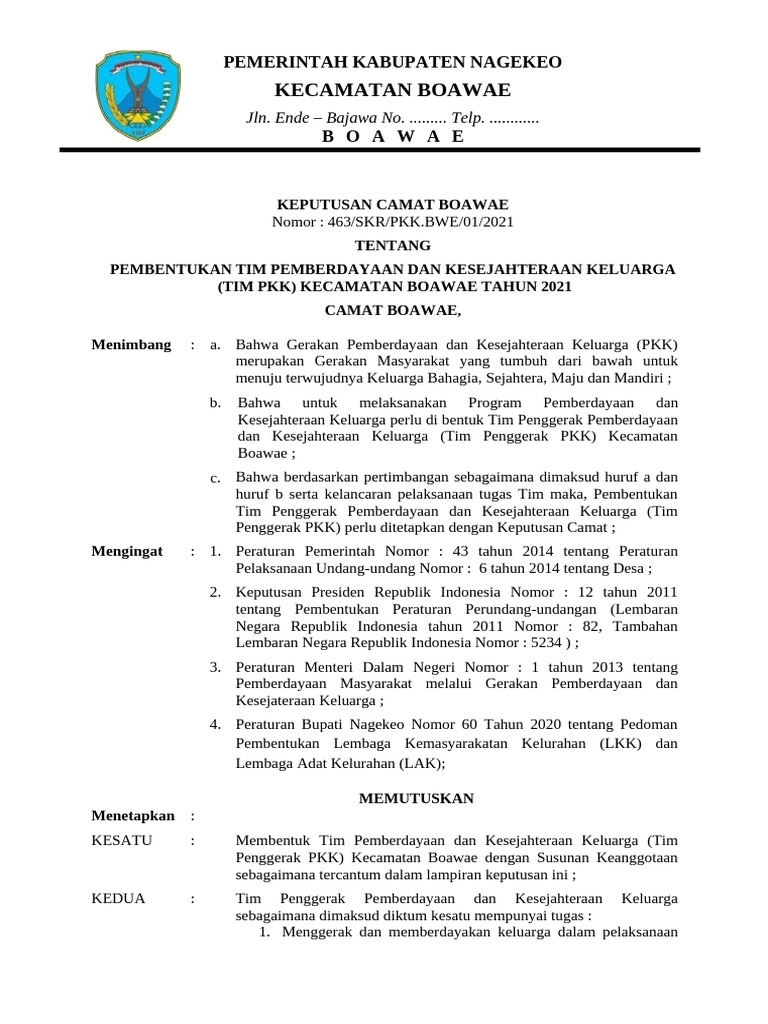 SK Kepengurusan PKK 2021 | PDF