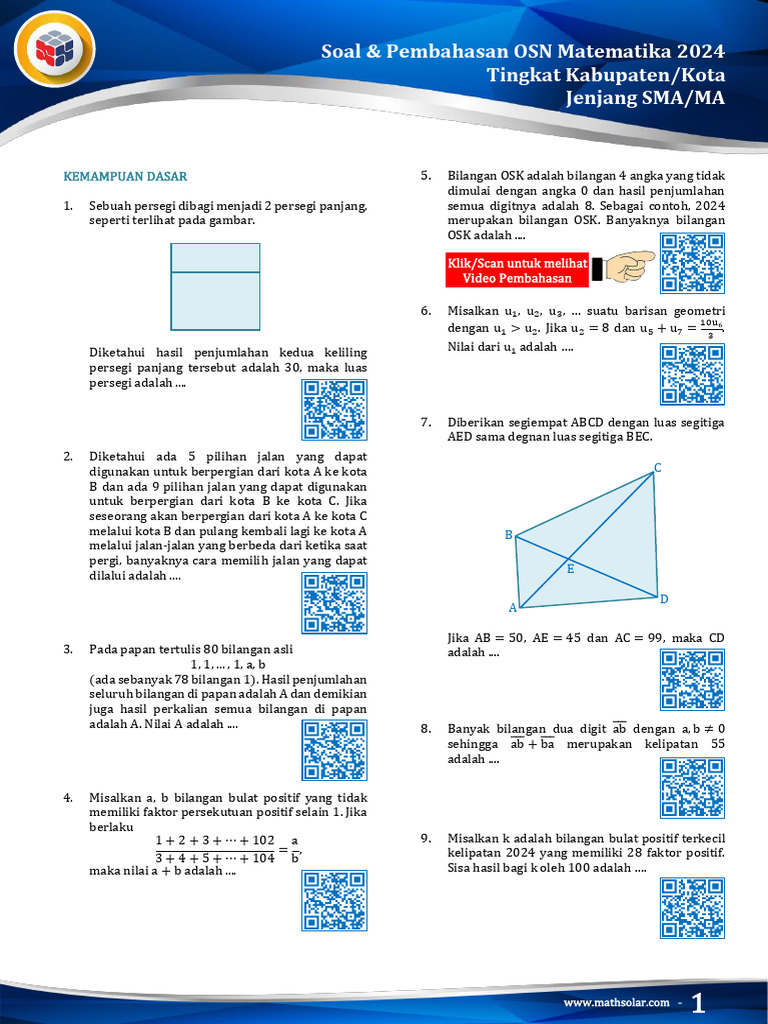 OSK 2024 Solusi (Math Solar) | PDF