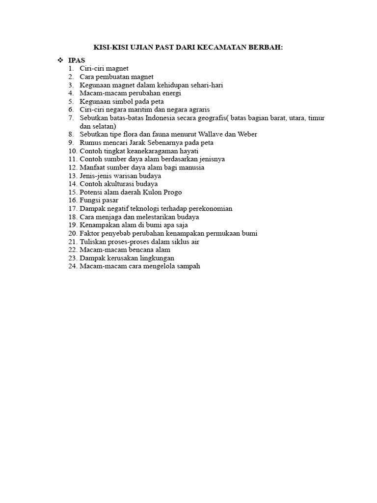 Kisi-kisi PSAT Mapel Ipa Kelas 5 | PDF