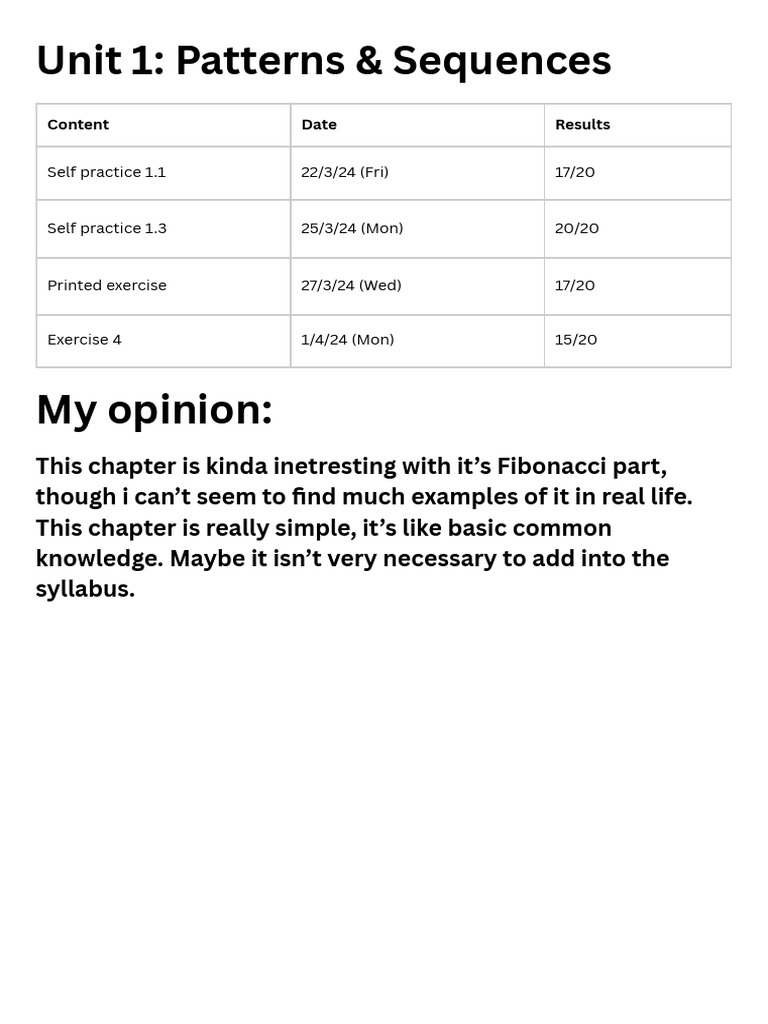 Unit 1 Pattenrs & Sequences (1) | PDF
