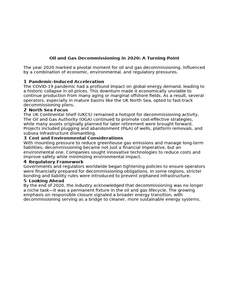 Oil and Gas Decommissioning in 2020 | PDF