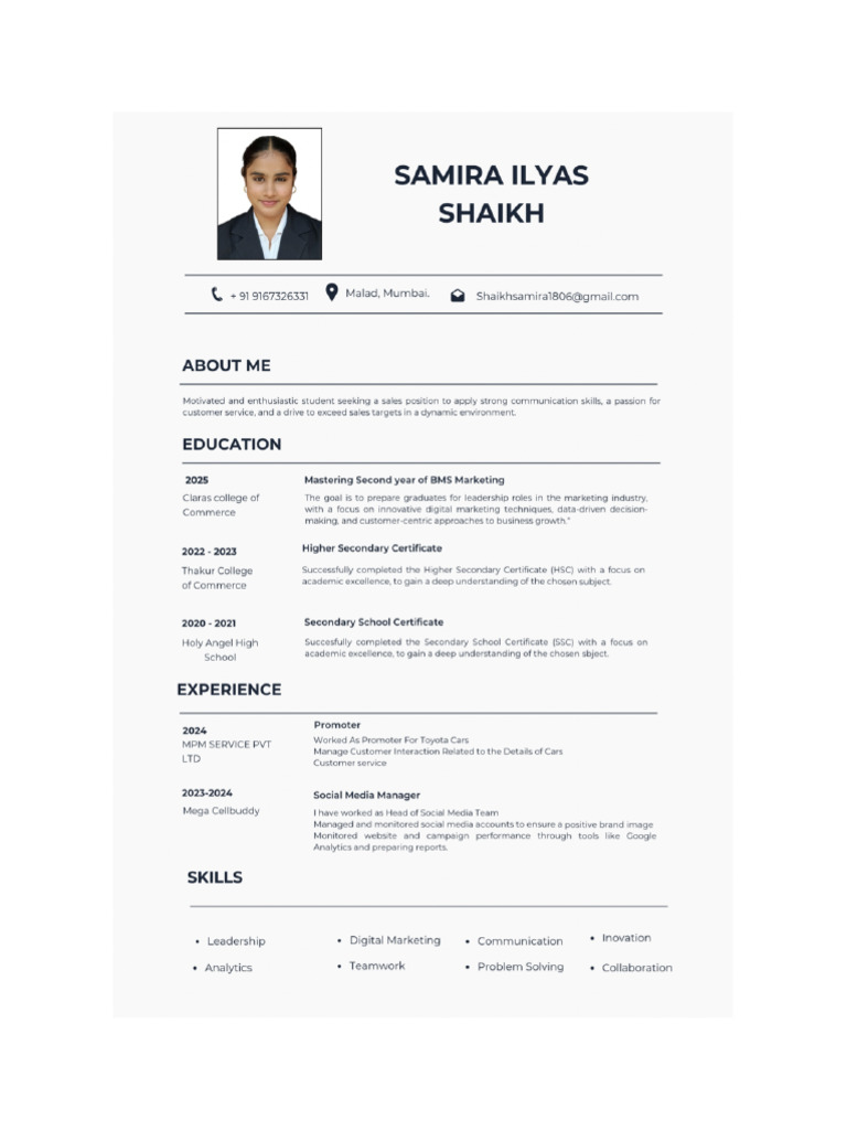 Samira Shaikh Updated Resume | PDF