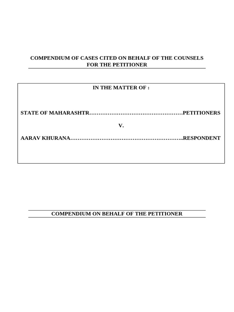 Compendium of Cases Cited On Behalf of The Counsels For The Petitioner | PDF