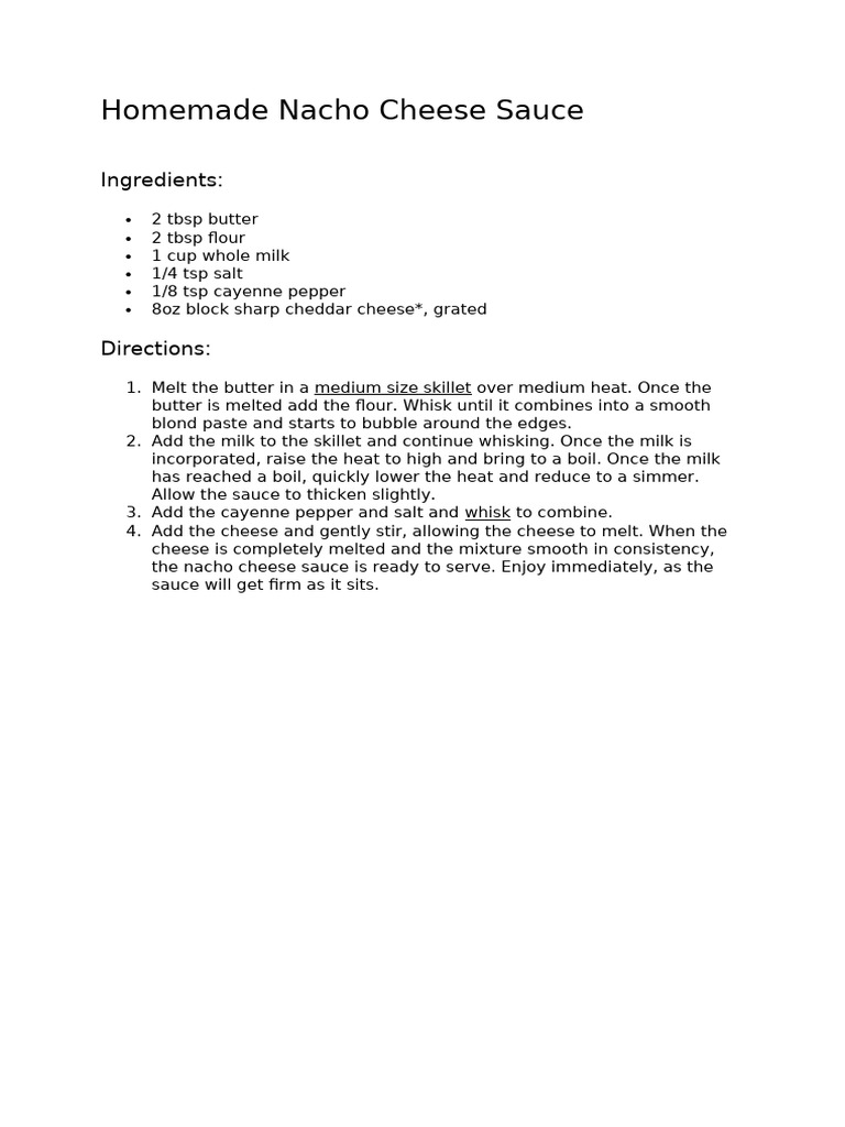 Homemade Nacho Cheese Sauce Recipe | PDF