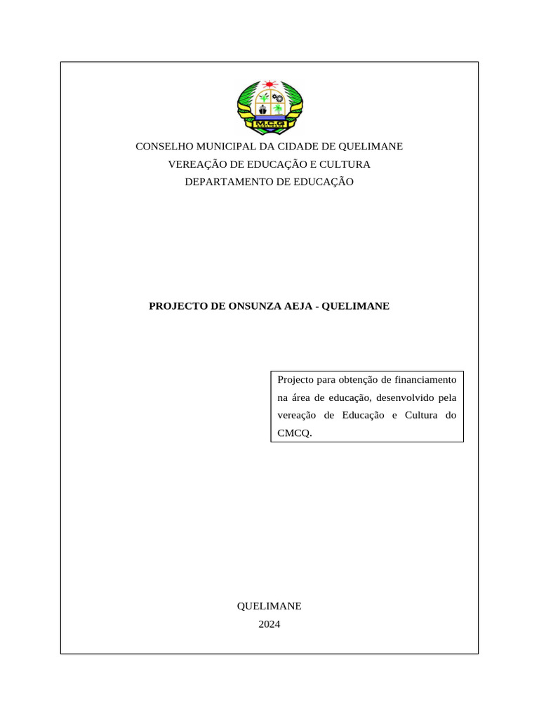 Projeto Osunza AEJA em Quelimane | PDF | Alfabetização | Sustentabilidade
