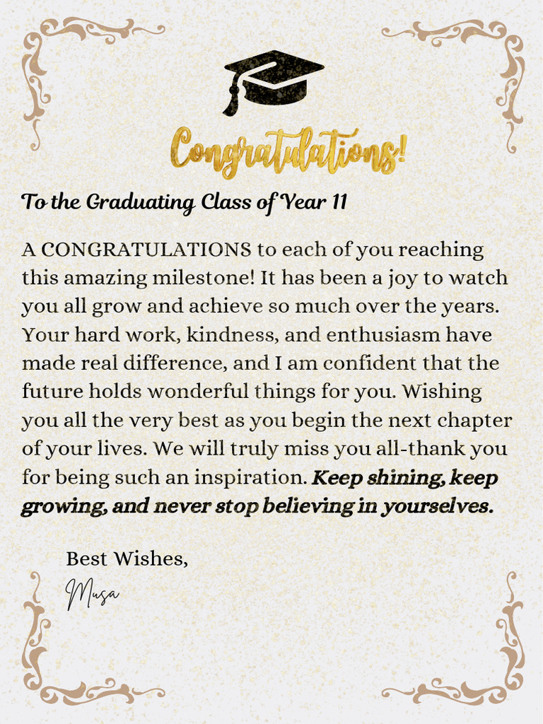 Our Seniors Graduating Class Letter | PDF