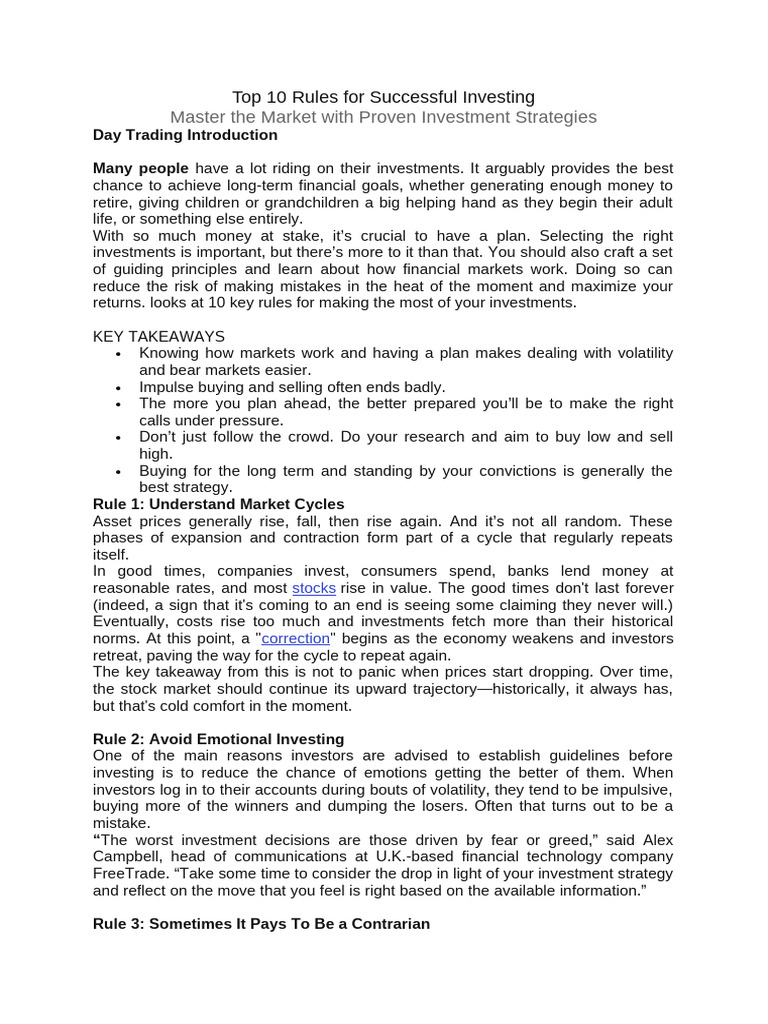 Top 10 Rules For Successful Investing | PDF | Investing | Market Trend