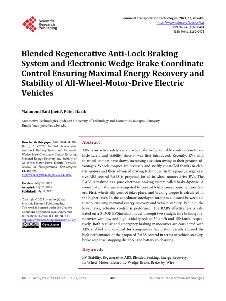 Blended Regenerative Anti-Lock Braking System and Electronic Wedge Brake Coordinate Control ...