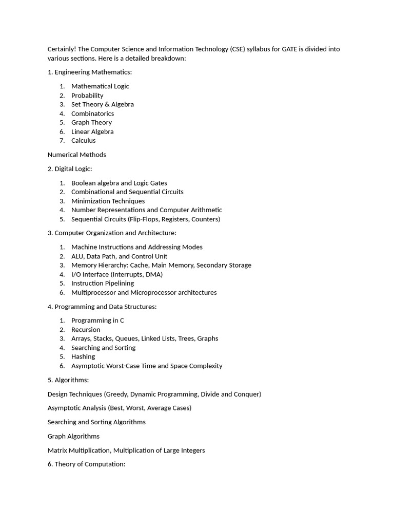 GATE CSE Syllabus Breakdown 2023 | PDF | Central Processing Unit ...