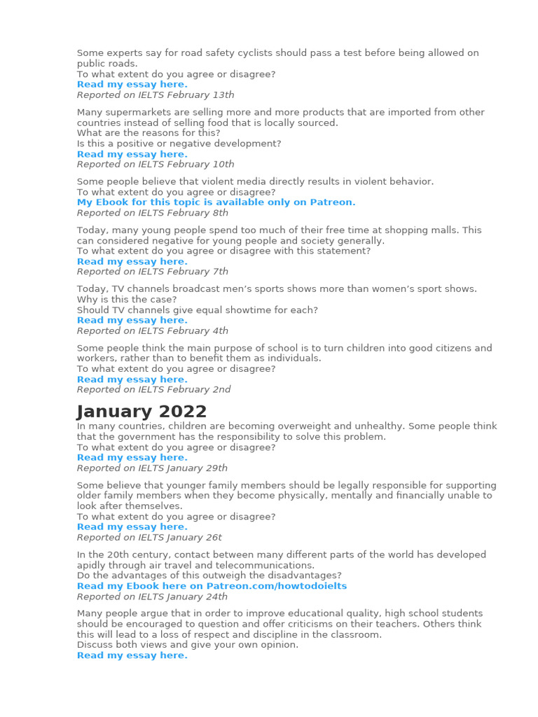 IELTS Writing Part 2 2022 | PDF | News | Essays