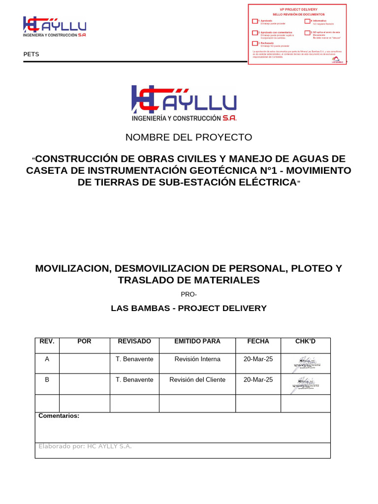 Pets - Movilizacion, Desmovilizacion de Personal, Ploteo y Traslado de Materiales | PDF ...