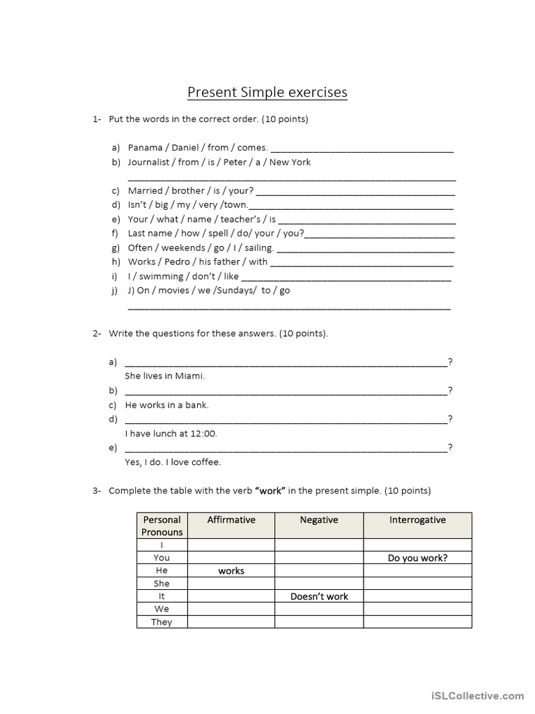 Present Simple Grammar Exercises | PDF | Language Families | Linguistics