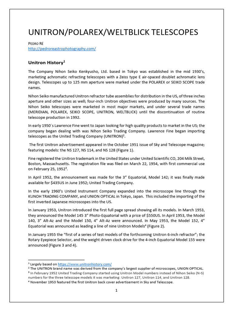 Unitron Polarex &telescopes | PDF | Light | Optical Devices