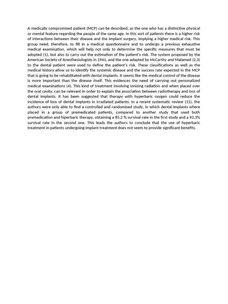 A Medically Compromised Patient | PDF