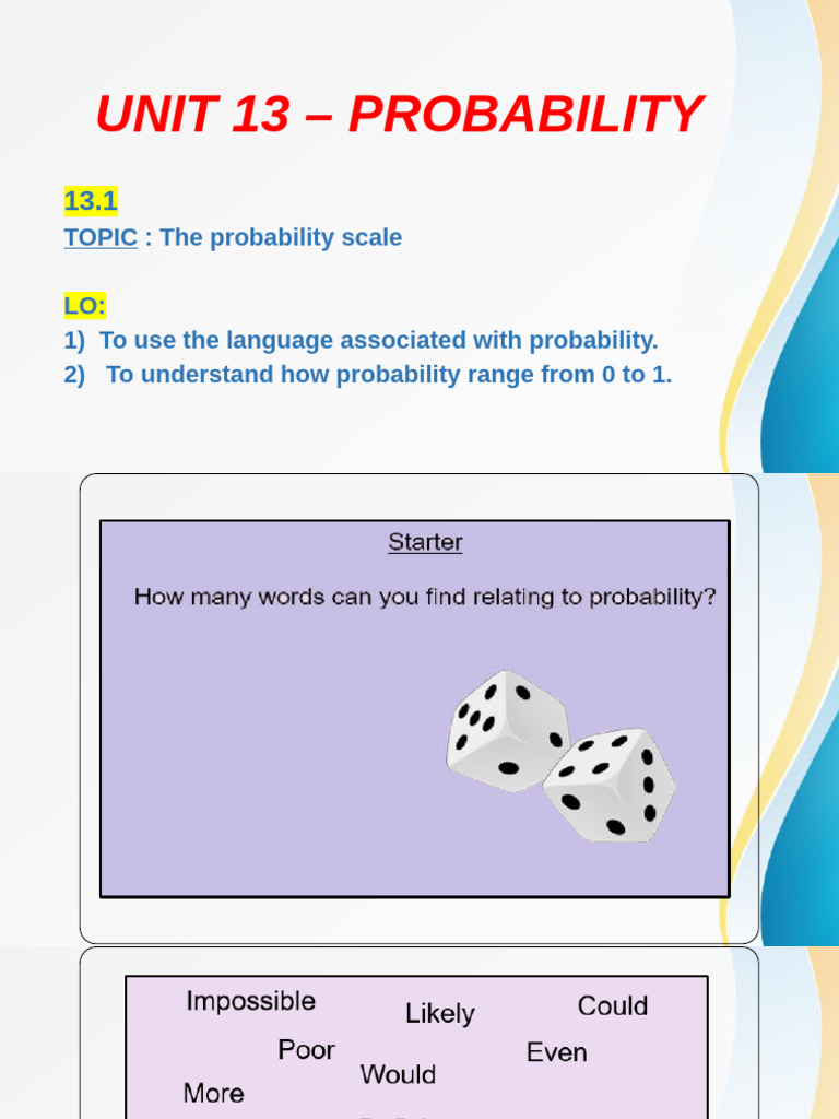 13.1 Probability Scale | PDF | Gaming Devices | Games Of Chance