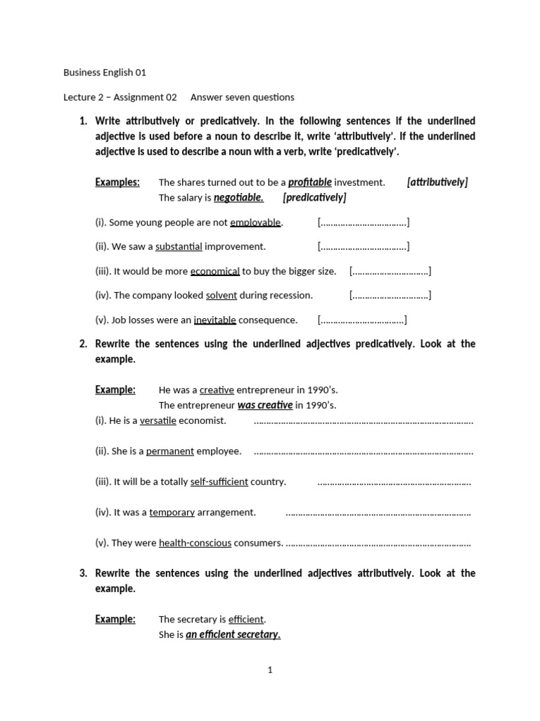 Lecture 2 - Assignment 02 | PDF | Adjective | Verb