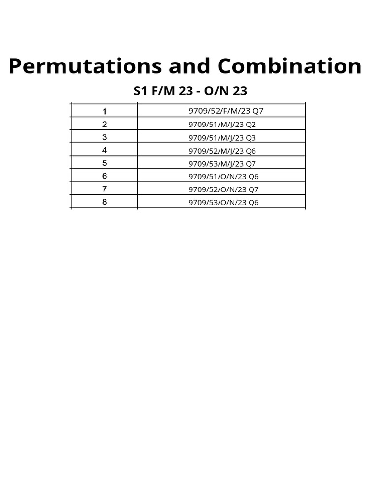 Permutations and Combination S1 2023 | PDF