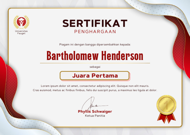 Merah Putih Elegan Modern Sertifikat Penghargaan Juara Lomba | PDF
