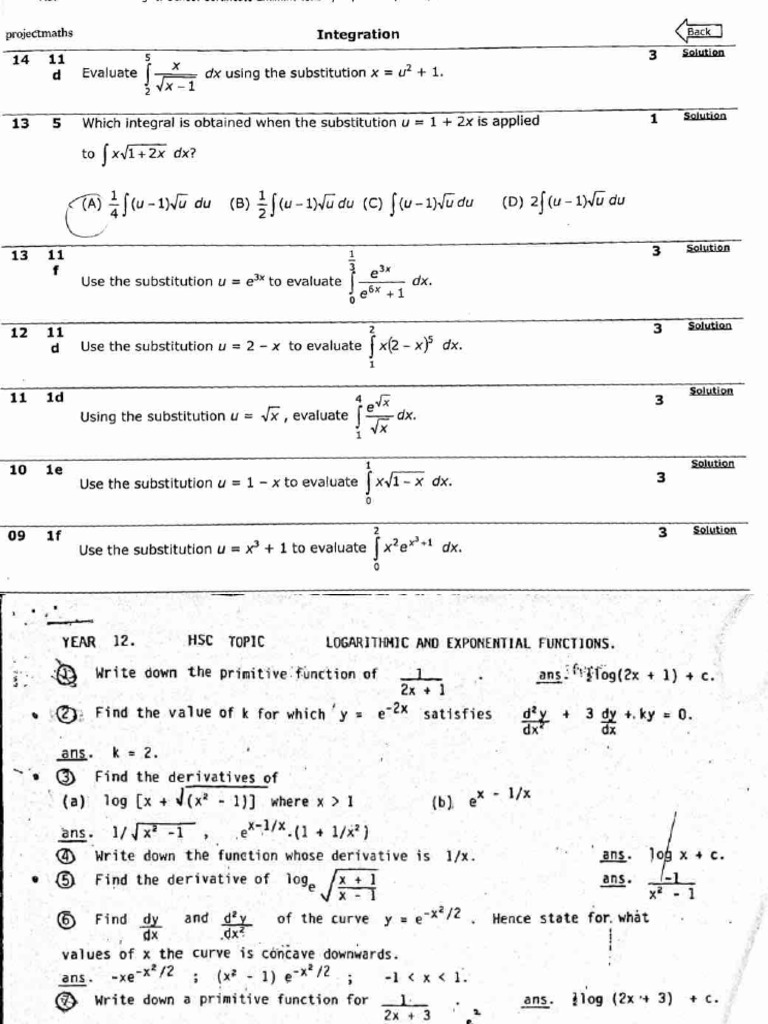 Year 12 Integration and Logarithms | PDF
